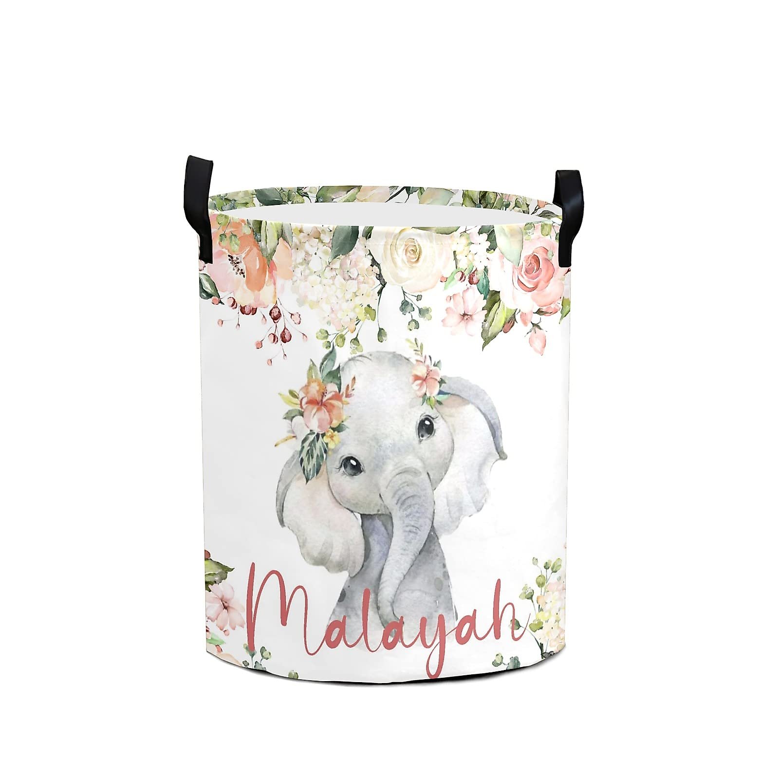 Personalized Laundry Baskets Custom Laundry Hamper Collapsible Clothes Storage Basket with Handle for Bathroom Living Room Bedroom (Baby elephant 02)