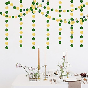 Graduation Party Decorations Green Gold 2024/Green Gold Graduation Decorations/Glitter Gold Green Birthday Party Decorations/St. Patrick’s Day Decorations/2pcs Paper Circle Garlands