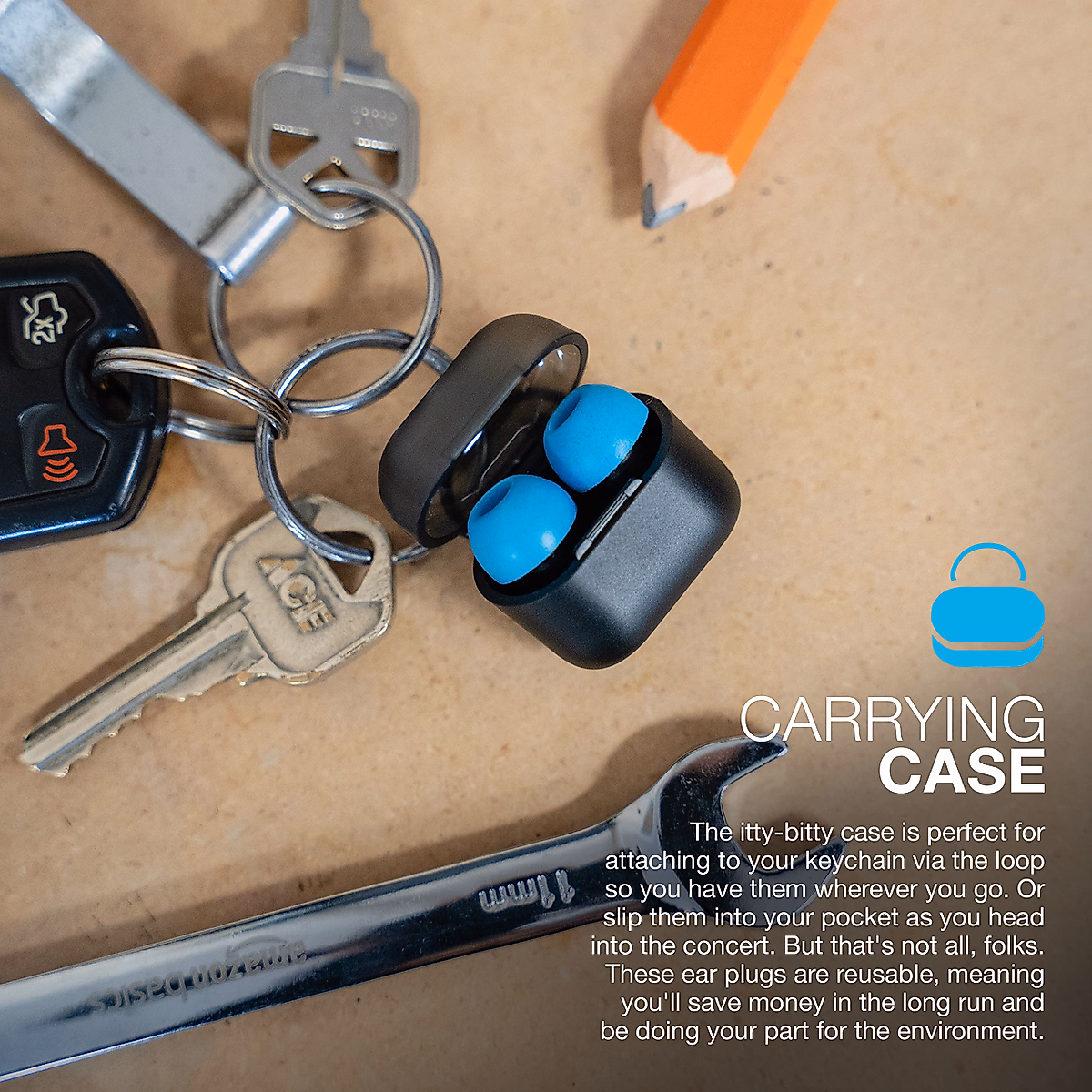 JLab JBuds Protect Reusable Earplugs, Comfortable in-Ear Hearing Protection with Two Noise Reduction Levels, Small Carrying Case with Keychain Loop, 5 tip Sets