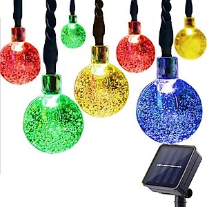 XUNATA Solar Outdoor String Lights, Waterproof 11ft 10 LEDs Crystal Ball Solar Powered Globe Lights for Home Garden Patio Holiday Party Decorations(Multi-colored)