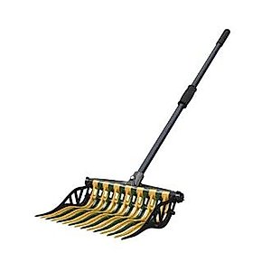 Noble Equestrian Adjustable Wave Fork for Muck, Manure, & Heavy Duty Farm Work, Hunter/Gold