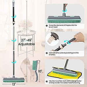 Conliwell Rubber Broom Carpet Rake for Pet Hair, Fur Remover Broom with Squeegee, Portable Detailing Lint Remover Brush, Pet Hair Removal Rubber Broom and Brush for Fluff Carpet, Hardwood Floor