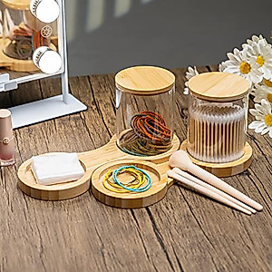 Glass Qtip Holder with Tray, CODOGOY Apothecary Jars with Lids for Bathroom Q tip Holder Bathroom Canisters for Cotton Balls Cotton Swabs Hair Ties Floss Perfume Jewelry