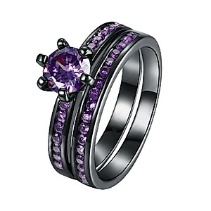 ManRiver 2PC Stackable Rings for Women - Zirconia Gemstone Rhinestone Studded Promise Rings Jewelry Gifts Size 5-12, Purple