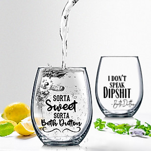 Agifteria TV Show Wine Glasses, Beth Dutton Merchandise, Sorta Sweet Sorta Beth Dutton, Funny Stemless Wine Glass 20 oz Set of 2. New Home Gifts Housewarming Gift Wine Bag Glass