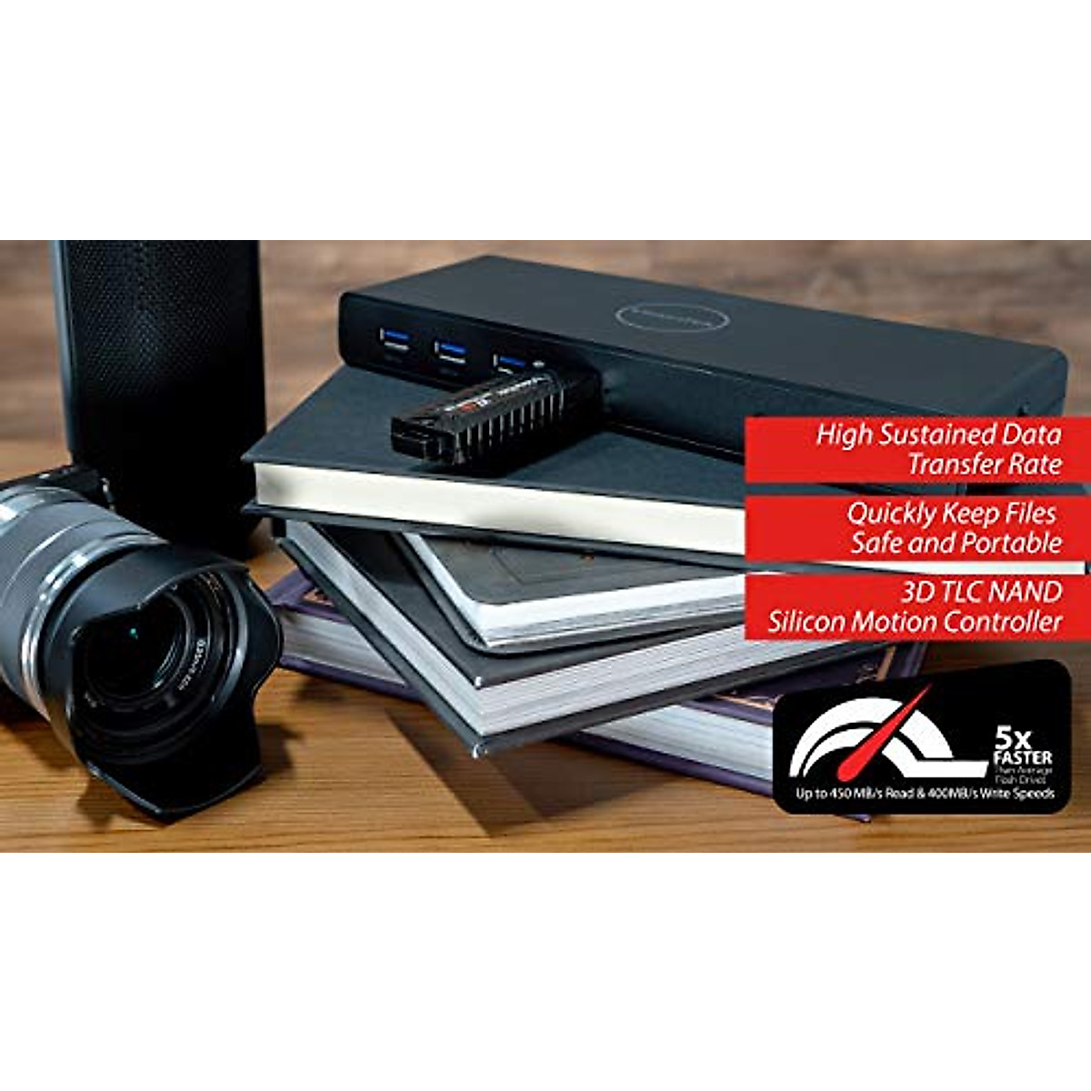 VisionTek XT 1TB USB 3.0 Pocket SSD with up to 451MB/s Read & 445 MB/s Write Speeds,Bootable Drive, TLC NAND, SMI Controller, Compatible with PS3/PS4 & Xbox One S/X, (901241)