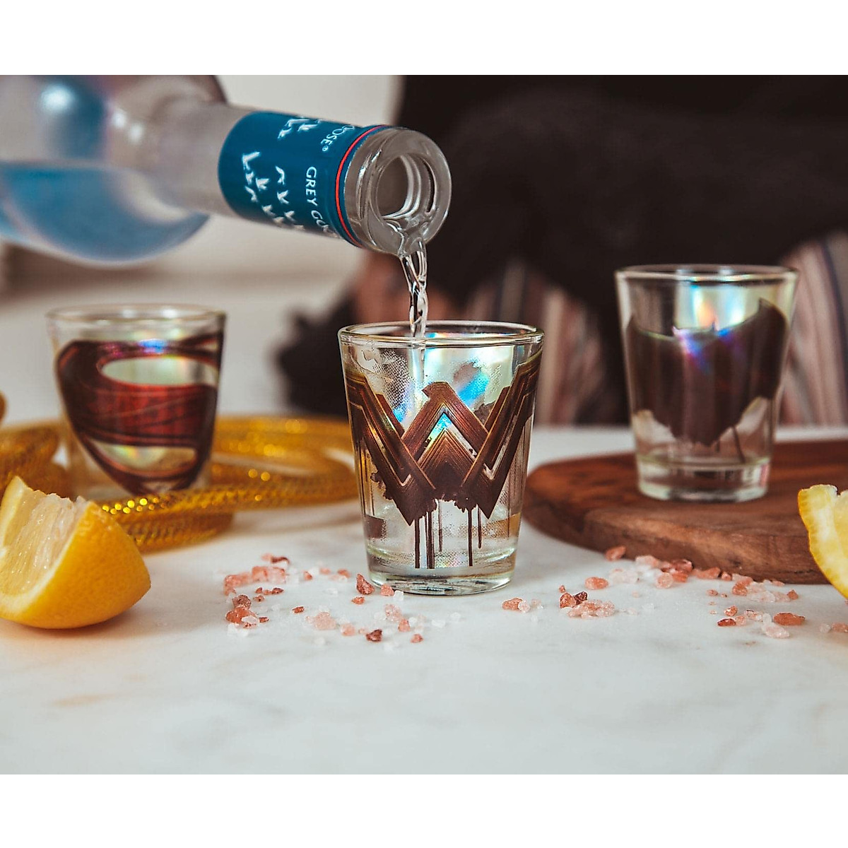 Toynk DC Comics Justice League Movie Logos 1.5-Ounce Mini Shot Glasses | Set of 4