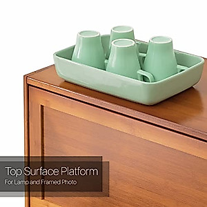 MoNiBloom Tall Book Storage Cabinet with Doors, 4 Tier Bamboo Free Standing Book Shelf Organizer Stand for Children's Student, Hallway, Home Office, Brown