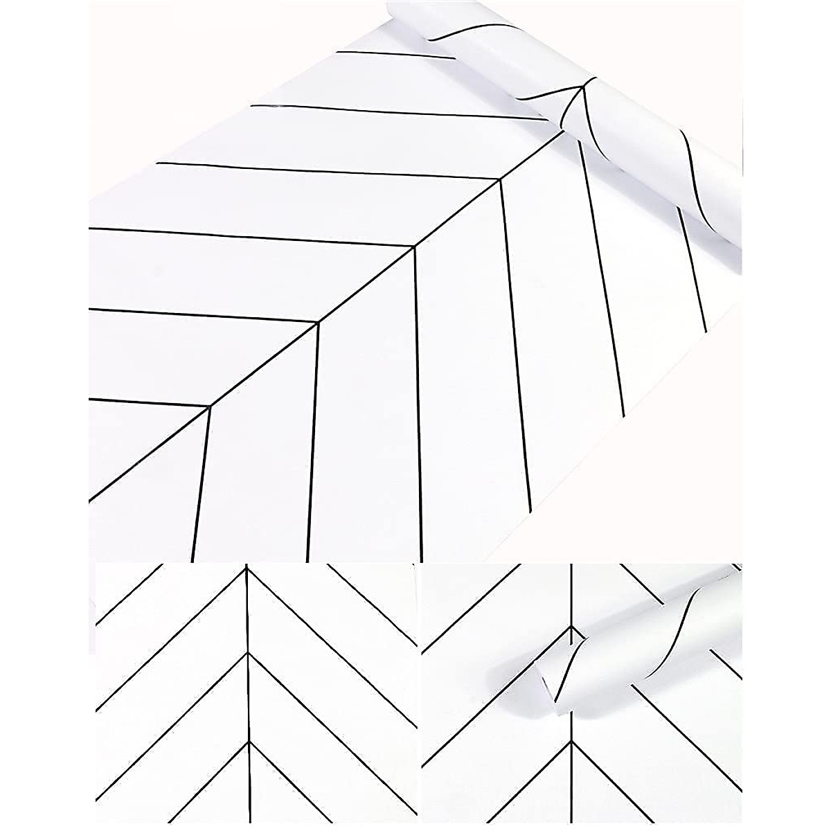 Black and White Wallpaper Peel and Stick Wallpaper Boho Contact Paper Modern Herringbone Wallpaper for Bathroom Bedroom Kitchen Wallpaper Self Adhesive Removable Wallpaper 17.7"×118" Wall Waterproof