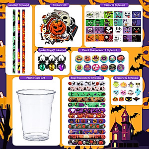 Tioncy 218 Pcs Halloween Trick or Treat Party Favors Halloween Stationery Set Trick or Treat Gifts Bulk with Cups Halloween Goody Bag Fillers for Halloween Party Prizes Trick or Treat Party Supplies