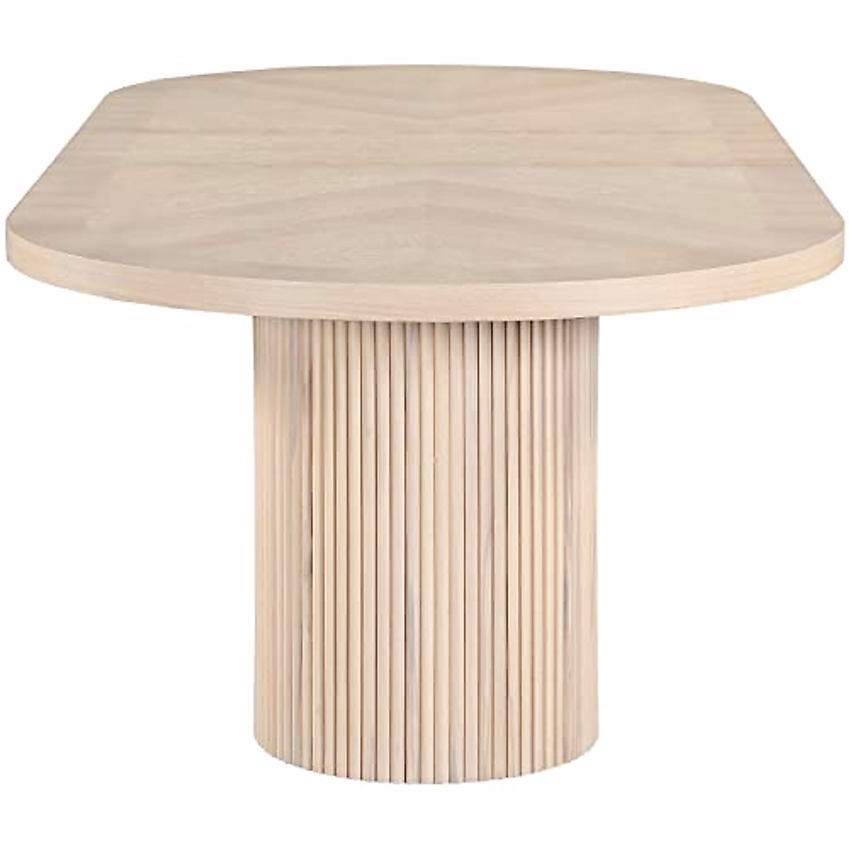 Meridian Furniture 725Oak-T Belinda Collection Mid-Century Modern Solid Wood White Oak Veneer Dining Table, Oval Design, Fluted Bases, 2 Leaves Included, 90"/106.5"/123" W x 47.5" D x 31" H, White