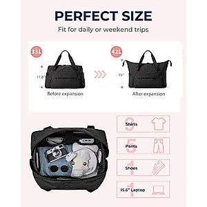 BAGSMART Travel Duffle Bag, Weekender Bags for Women Large Carry on Overnight Bag, Gym Bag with Trolley Sleeve, Personal Item Travel Bag Workout Dance Bag, Black
