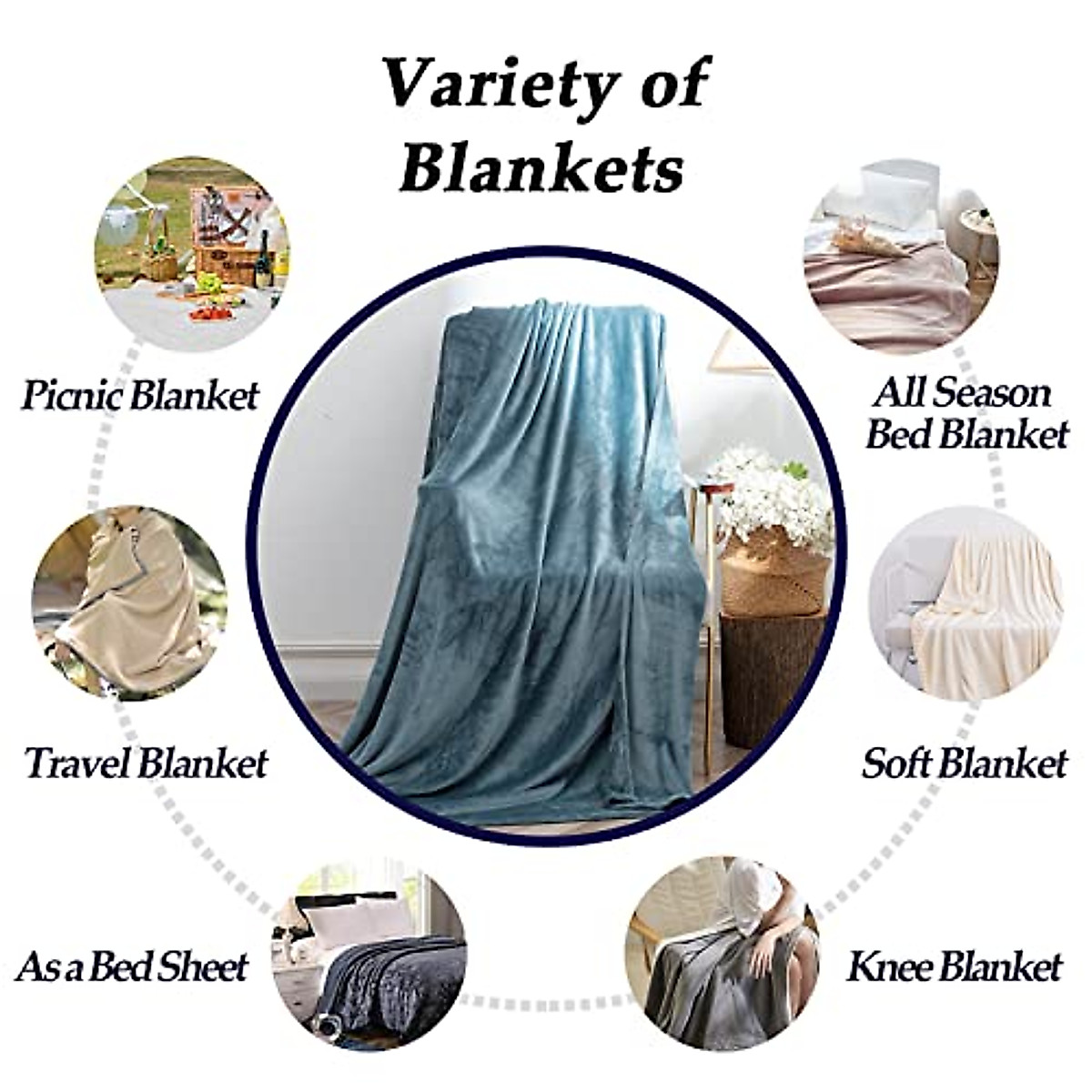 Flannel Fleece Blanket Lightweight Throw Blankets for Couch, Bed, Sofa, Super Soft Cozy Microfiber Blanket 310GSM Luxury Blanket(Blue, 90"x108")