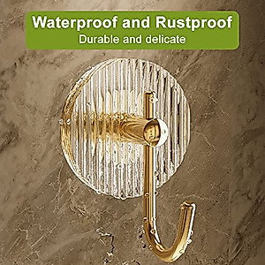 Wall Hooks for hanging heavy duty, 4 Pack Over the Door Hooks Shower Towel Hooks Coat Hooks Wall Mounted,Damage Free Adhesive Hooks,Gold Hooks for Bathroom Bedroom Kitchen Door Garage Closet - Gold