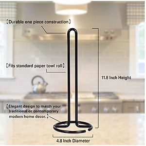 Creative Home Heavy Duty Metal Paper Towel Holder Kitchen Towel Stand for Kitchen Countertop Dining Table, 4.8" Diam. x 11.8" H, Black Powder Coating