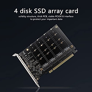 Jopwkuin M.2 SSD Adapter, PCIE X16 Interface Soft Light LED Status Indicator NVME   Card for 4 NVME PCIe Protocol SSDs for PCIE3.0 4.0
