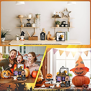 Halloween Tiered Tray Decor |Happy Halloween Decorations Indoor| Rustic Halloween Wooden Sign for Kitchen Home Table Room, 14PCs Halloween Party Supplies(Tray Not Included)