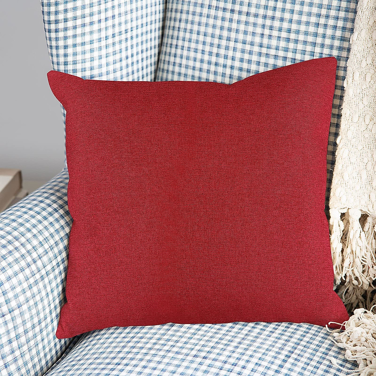 Ruisita 2 Pack 18 x 18 Inches Waterproof Pillow Covers Square Garden Cushion Case Decorative Outdoor Throw Pillow Covers for Home Garden Patio (Red)