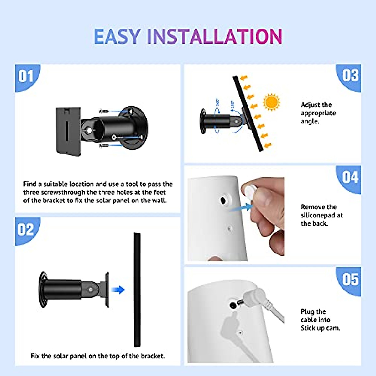 Ayotu Weatherproof Solar Panel for Stick Up Cam Battery/Plug-in 3rd Gen/2nd Gen & Spotlight Cam Battery, 3.8M/12ft Charging Cable with Wall Mount (NOT Include Camera),Black
