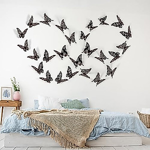 48Pcs Butterfly Wall Stickers, 3D Butterfly Wall Decor Black Butterfly Party Decorations Birthday Cake Decorations Removable Wall Stickers Room Decor for Baby Shower Party Girls Kids(Black)