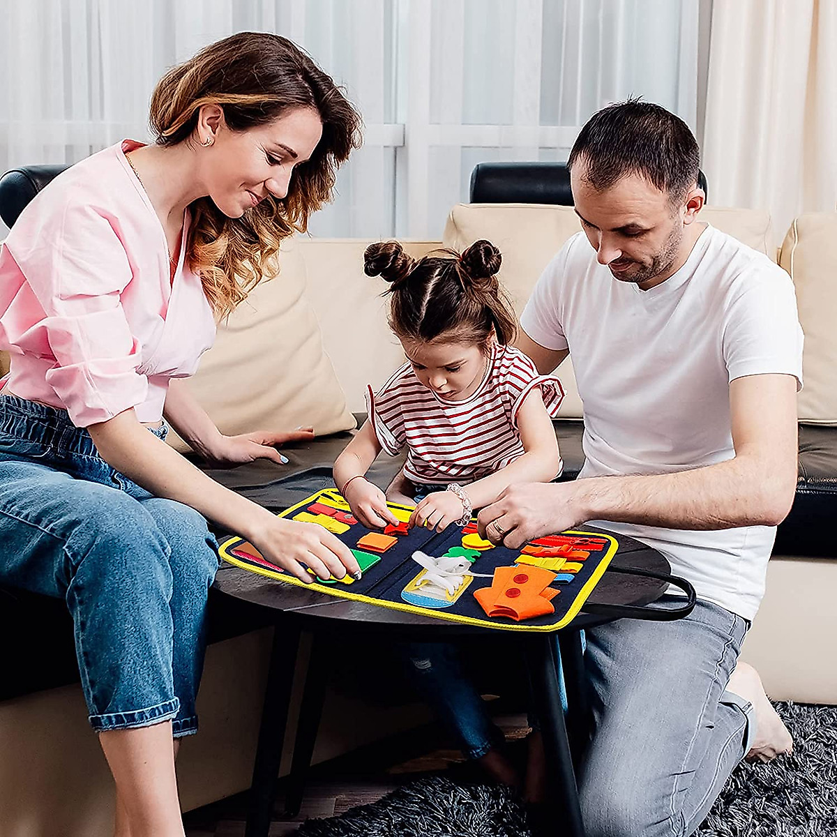 QIFUN Busy Board Toddlers, Montessori Toys for 1 2 3 Year Old, Sensory Toys for Toddlers 1-3, Travel Toy for Kids 1-4 Years Old Educational Learning Toys for Babies Develop Basic Skills