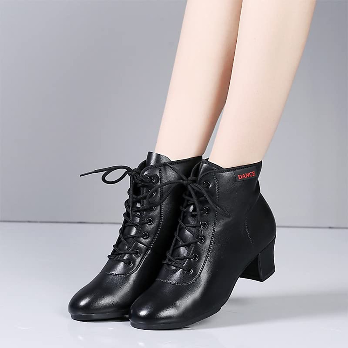 AOQUNFS Women Latin Ballroom Dance Shoes Lace-up Modern Salsa Practice Short Dance Boots,Black-CS-ZBJD-5, US 5