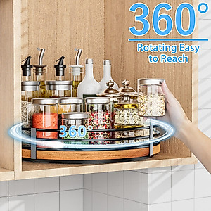 12" Lazy Susan Turntable Organizer - Oak Wood Lazy Susan for Cabinet Kitchen Countertop Dining Table Pantry Cupboard Bathroom Coffee Bar Storage Spice Rack Home Decor