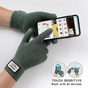 Unaone Winter Gloves for Men, Touch Screen Texting Warm Gloves Cold Weather Gloves with Soft Knit Lining and Elastic Cuff, Green
