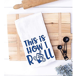 Funny Jewish Holiday Kitchen Towel, This is How I Roll, Dreidel Pun Hanukkah Jewish Holiday Gift for Housewarming or Hostess, Handmade Dish Towel (This is How I Roll)