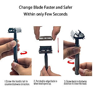 Double Edge Safety Razor Kit with Blades, Butterfly Safety Razor For Men Women, Metal Single One Blade Razor Fits All Double Edge Blade, Safe Quick to Change Blade, Eco Friendly DE Razor