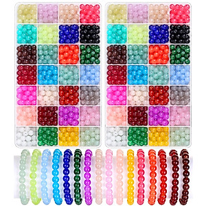 shynek 1400 Piecess 8mm Round Glass Beads for Jewelry Making, 28 Colors Crystal Beads for Bracelets Jewelry Making and DIY Crafts