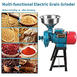 Snowtaros Electric Grain Mill Grinder 3000W 110V, Commercial Corn Grinder with Funnel, Dry Feed Grain Mill Machine, Thickness Adjustable, Powder Grinder for Grain Corn Rice Herbs Pepper (Dry Grinder)
