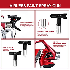 DUSICHIN Airless Paint Primer Spray Gun High Pressure 3600 PSI Reversible 517 Nozzle Tip Guard Swivel Joint with 10 inches Extension Pole for Titan Graco Airless Paint Sprayers Aftermarket DUS3600