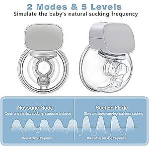Wearable Breast Pump Hands Free, SINLEISI Portable Double Electric Breast Pump, Quiet Pain Free Strong Breastfeeding Pump Strong Suction with 2 Mode & 5 Levels, 24mm (2PCS) (Grey)