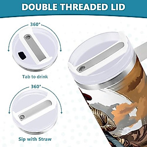 Jihqo Western Cowboy Dessert 40 oz Stainless Steel Vacuum Insulated Tumbler with Handle and Straw Lid, Leakproof Water Bottle Double Wall Travel Mug Coffee Cup, Cupholder Friendly