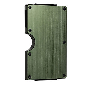 DONWORD Minimalist Wallet for Men RFID Blocking Aluminum Wallet Carbon Fiber Card Case Metal Wallet Minimalist Front Pocket Card Holder Cash Strap Mens Wallet (Army Green)