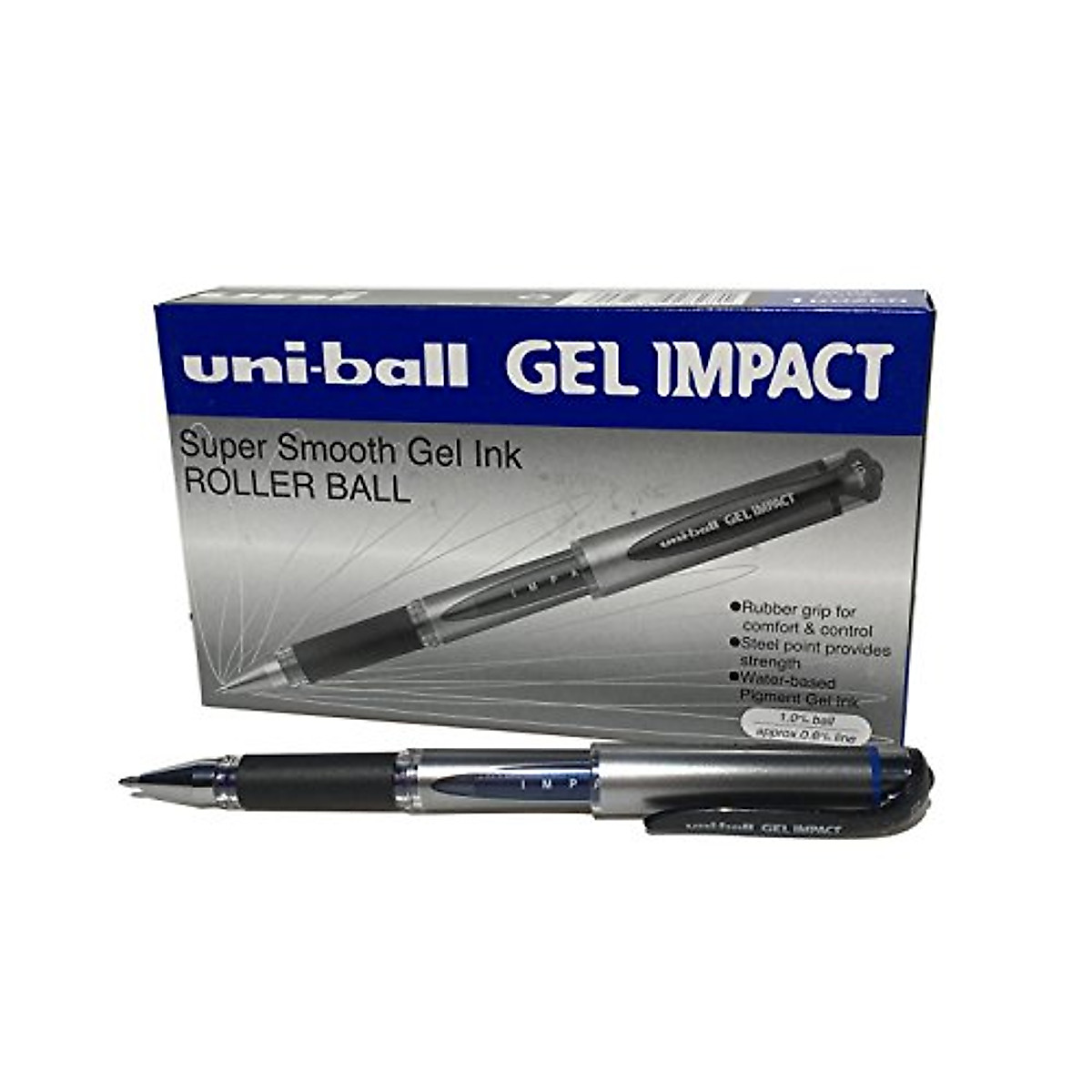 uni-ball 219006000 UM-153S Signo Impact Gel Pens with Rubber Grip, Blue Gel, 1mm Nib (Pack of 12)