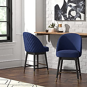 Amazon Brand - Rivet Contemporary Upholstered Counter-Height Swivel Bar Stool with Wood Legs, 37"H, Blue Velvet