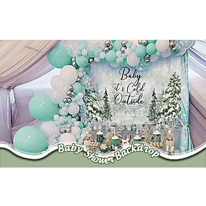 Avezano Baby It's Cold Outside Backdrop Winter Baby Shower Photo Background Props Winter Wonderland Party Decoration Winter Snowflakes Newborn Photo Photo Banner (Green, 7x5ft)