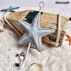 MShengM Set of 4 Starfish Decorative Wall Hooks,White Starfish Decor Hooks,Beach Coastal Wall Hooks,Beach Ocean Home Coastal Bathroom Hook for Clothes,Aprons,Towels,Hats