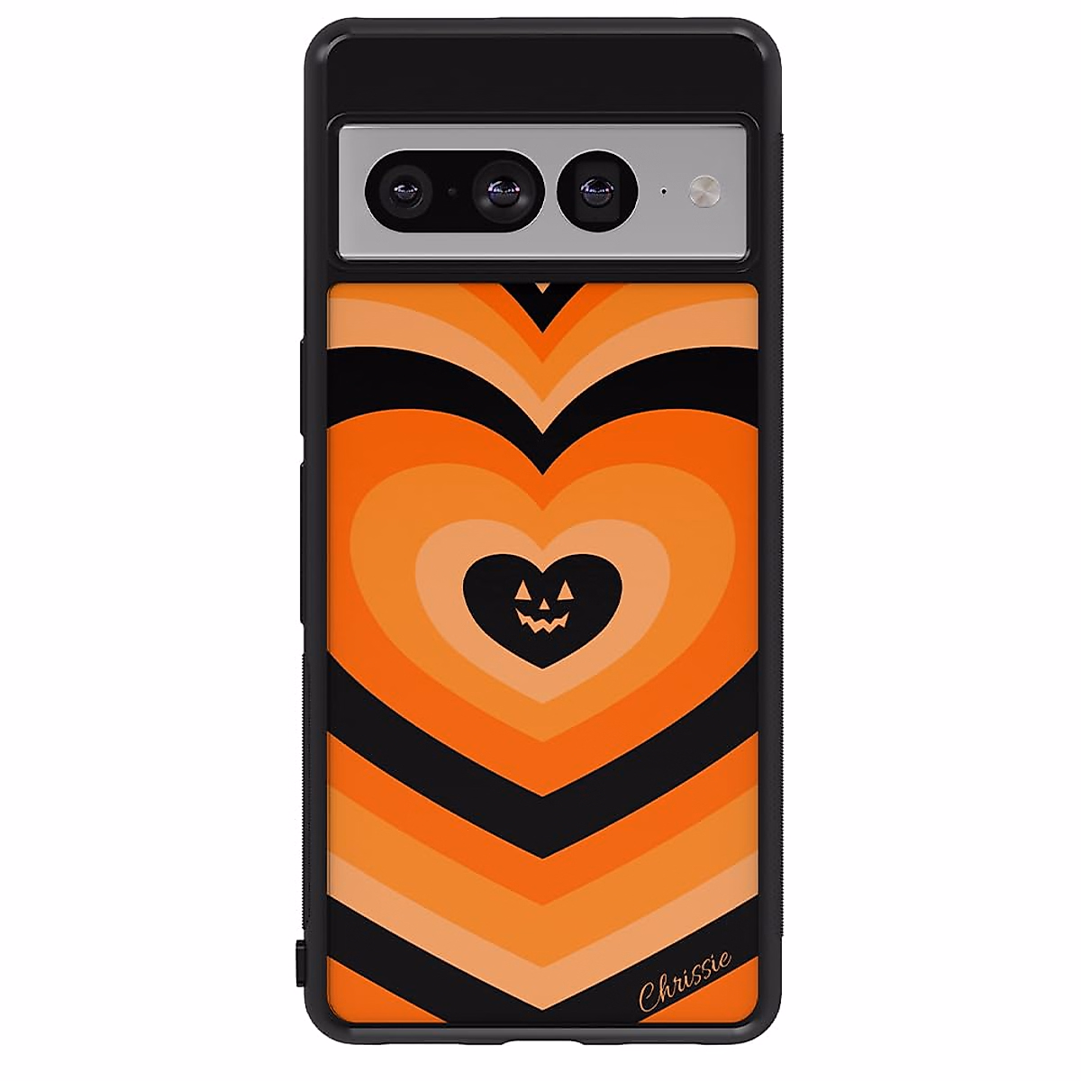 Halloween Hearts Personalized Black Rubber Phone Case Compatible With Google Pixel 8 Pro, 8a, 8, 7a, 7, 7 Pro, 6a, 6 Pro, 6, Pixel 5, 4a 5G, 4a 4G, Pixel 4, Pixel 4 XL, Pixel 3a, 3a XL, Pixel 3