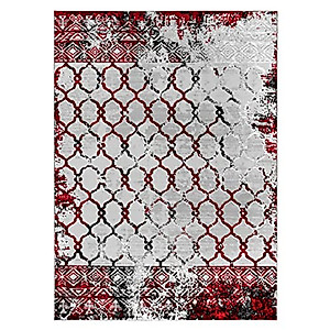 GLORY RUGS Modern Abstract Trellis Area Rug 8x10 Red Black Large Rugs for Home Office Bedroom and Living Room