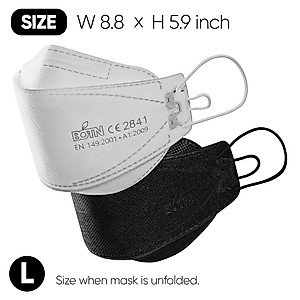 BOTN 23Pack KF94 Protective and Safety Mask for Adult, Adjustable Strap and Made in Korea, 4-Layer Filter and 3D Design (Black, Large)