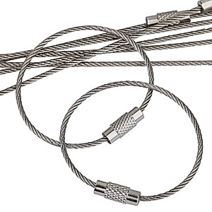 Pawfly 5 Inch Wire Keychain Cable Large Stainless Steel Key Ring Loop Holder for Outdoor Hiking Heavy Duty Connectable Luggage Tag Keeper for Sport and Travel, 20 Pack
