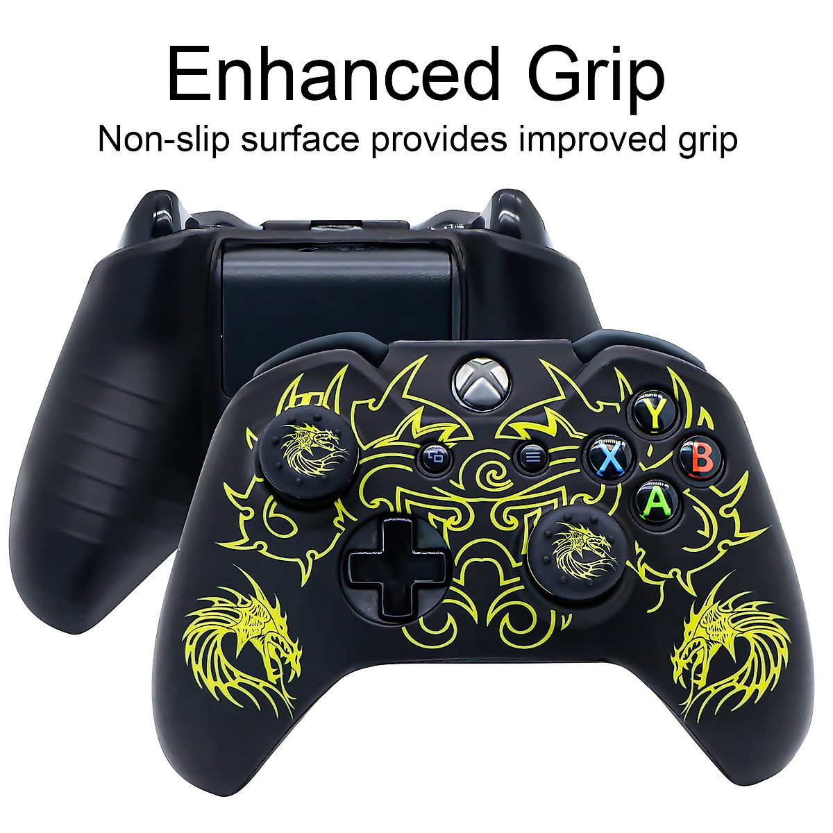 Xbox-One Controller Skin, BRHE Anti-Slip Silicone Cover Protector Case Accessories Set for Microsoft Xbox 1 Gamepad Joystick with 2 Thumb Grips Caps (Yellow)