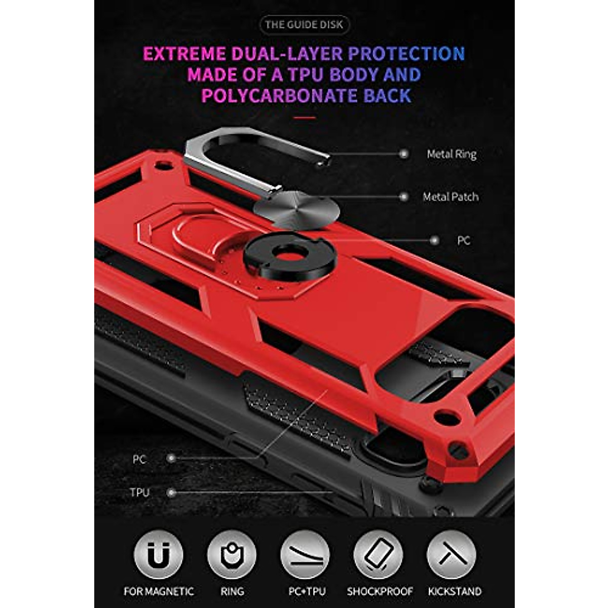 Samsung Galaxy S10 Plus Case with HD Screen Protectors, Androgate Military-Grade Metal Ring Holder Kickstand 15ft Drop Tested Shockproof Cover Case for Samsung Galaxy S10+ (2019) Red
