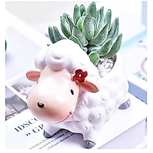 Cute Animal Sheep Small Flower Pot with Drainer Garden Flower Pot Resin Succulent Potted Bonsai Plant Stand Home Desk Mini Ornaments Without Plants