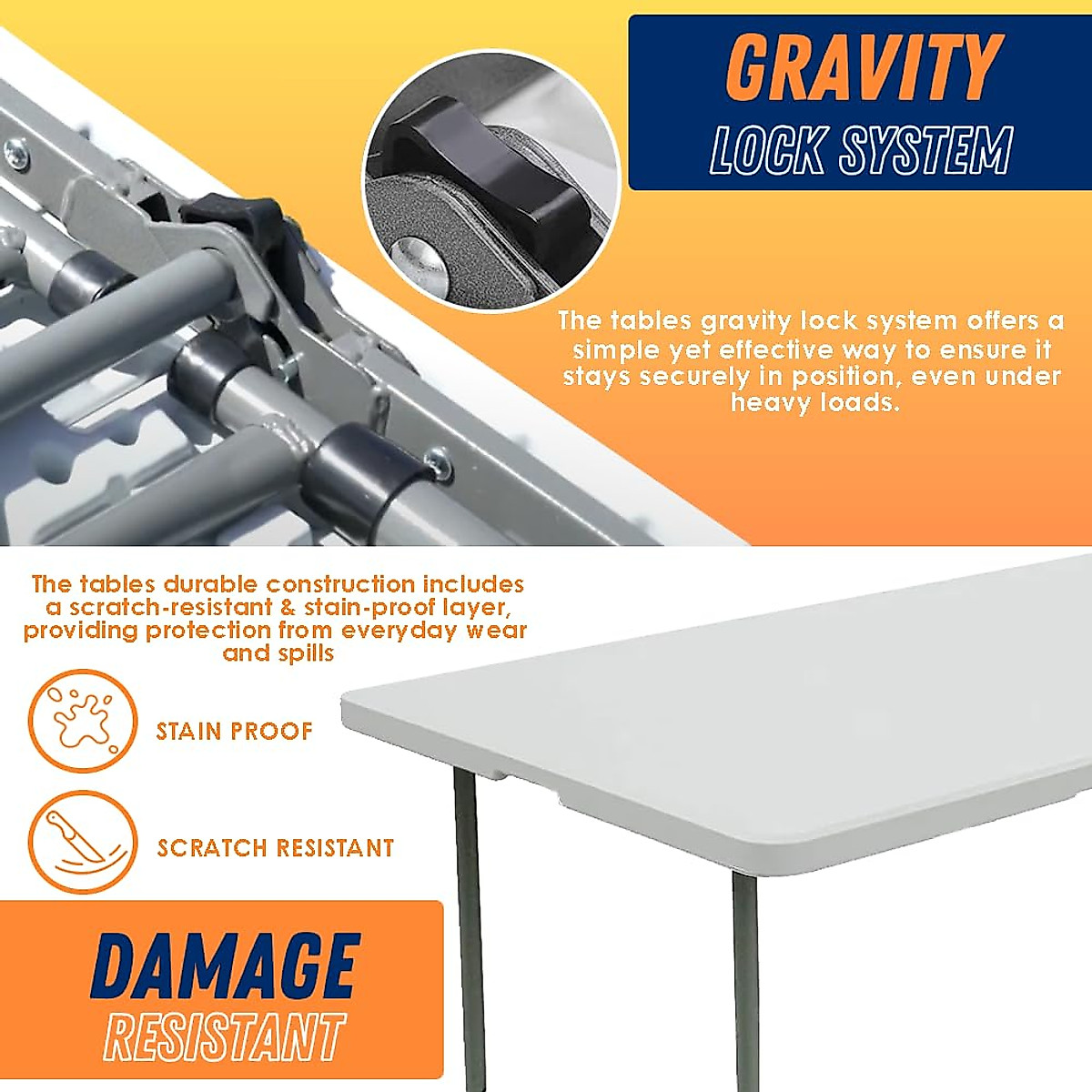CozyBox Folding Table Indoor Outdoor Heavy Duty Portable Folding Plastic Dining Table w/Handle, Lock for Picnic, Party, Camping - White (4ft, 6ft, 8ft) (4ft)
