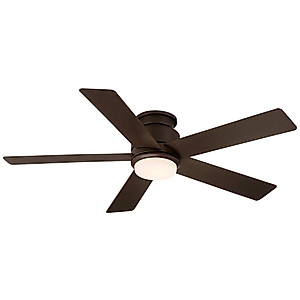 Casa Vieja 52" Grand Palm Modern Outdoor Hugger Ceiling Fan with Dimmable LED Light Remote Control Oil Rubbed Bronze White Opal Glass Damp Rated for Patio Exterior House Porch Gazebo
