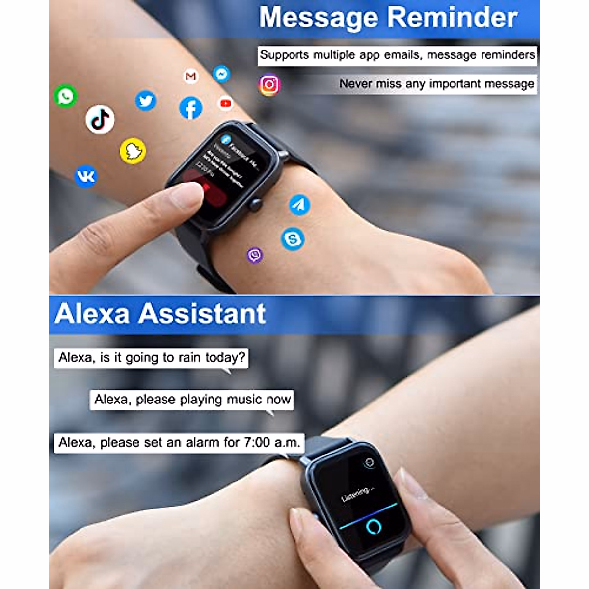 Smart Watch for Men Women with Bluetooth Call, Alexa Built-in1.8 DIY Dial with Blood Oxygen Heart Rate Sleep Fitness Tracker Notification Weather 100 Sport Modes Smartwatch for Android iOS Phone